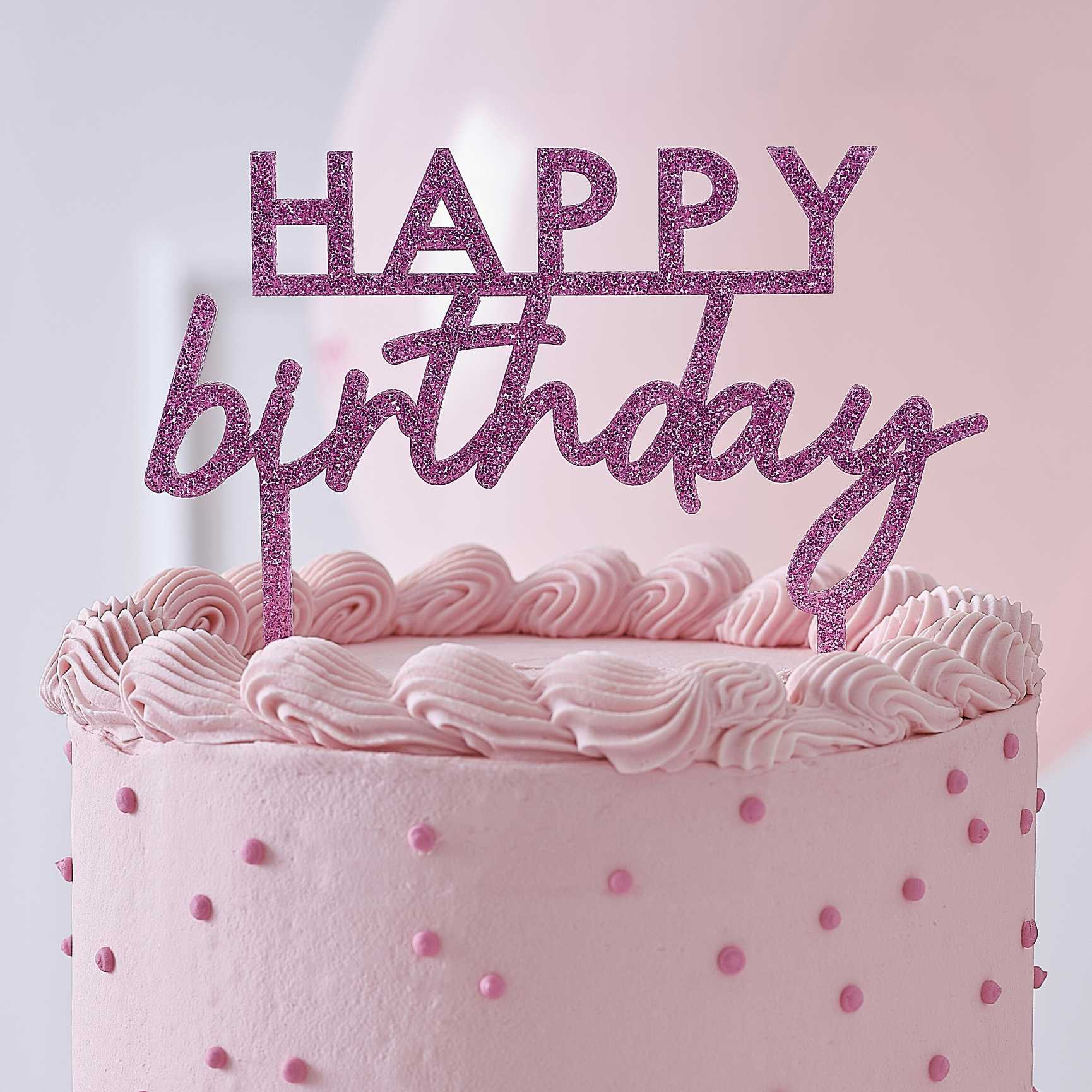 Pink Glitter Acrylic Happy Birthday Cake Topper – Little Big Party Co.