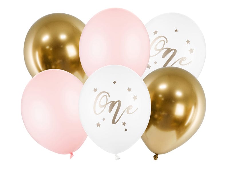 1st Birthday Party - 12 inch Pastel Pink ONE Assorted Latex Balloons ...