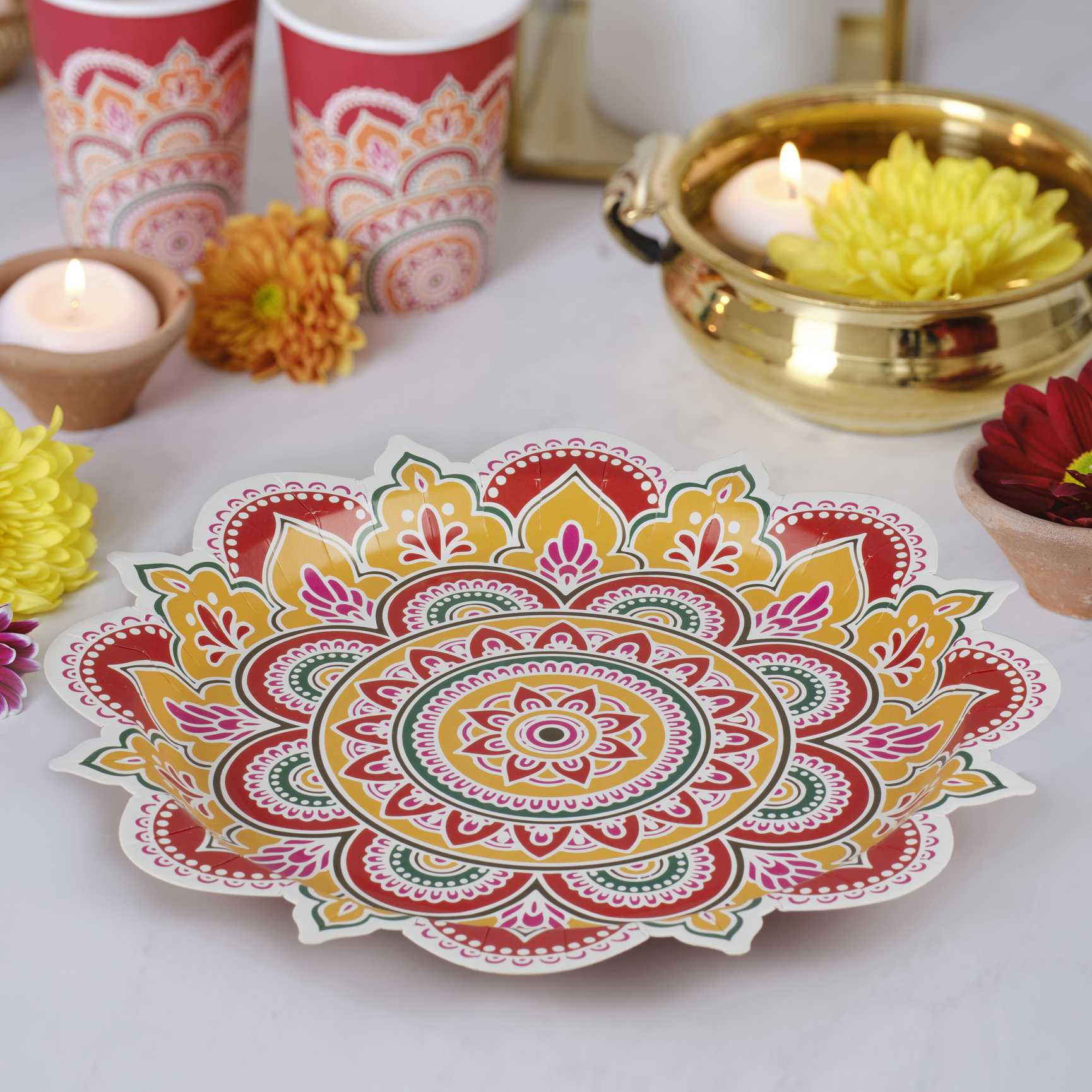 Diwali Table Decorations - Multicoloured Paper Diwali Plates x 8 ...